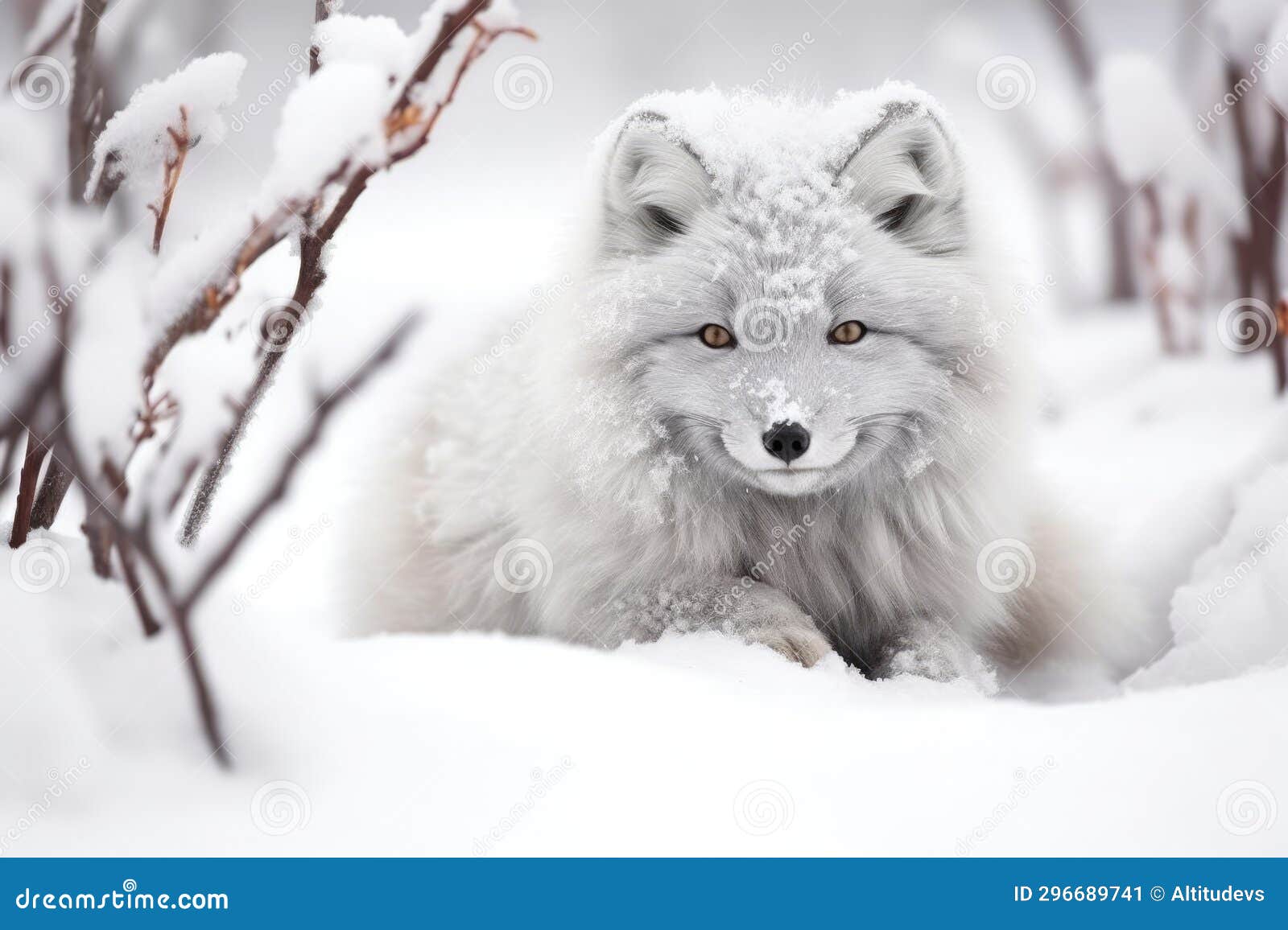Arctic Fox on a Patch of Grass between Snow Stock Image - Image of ...
