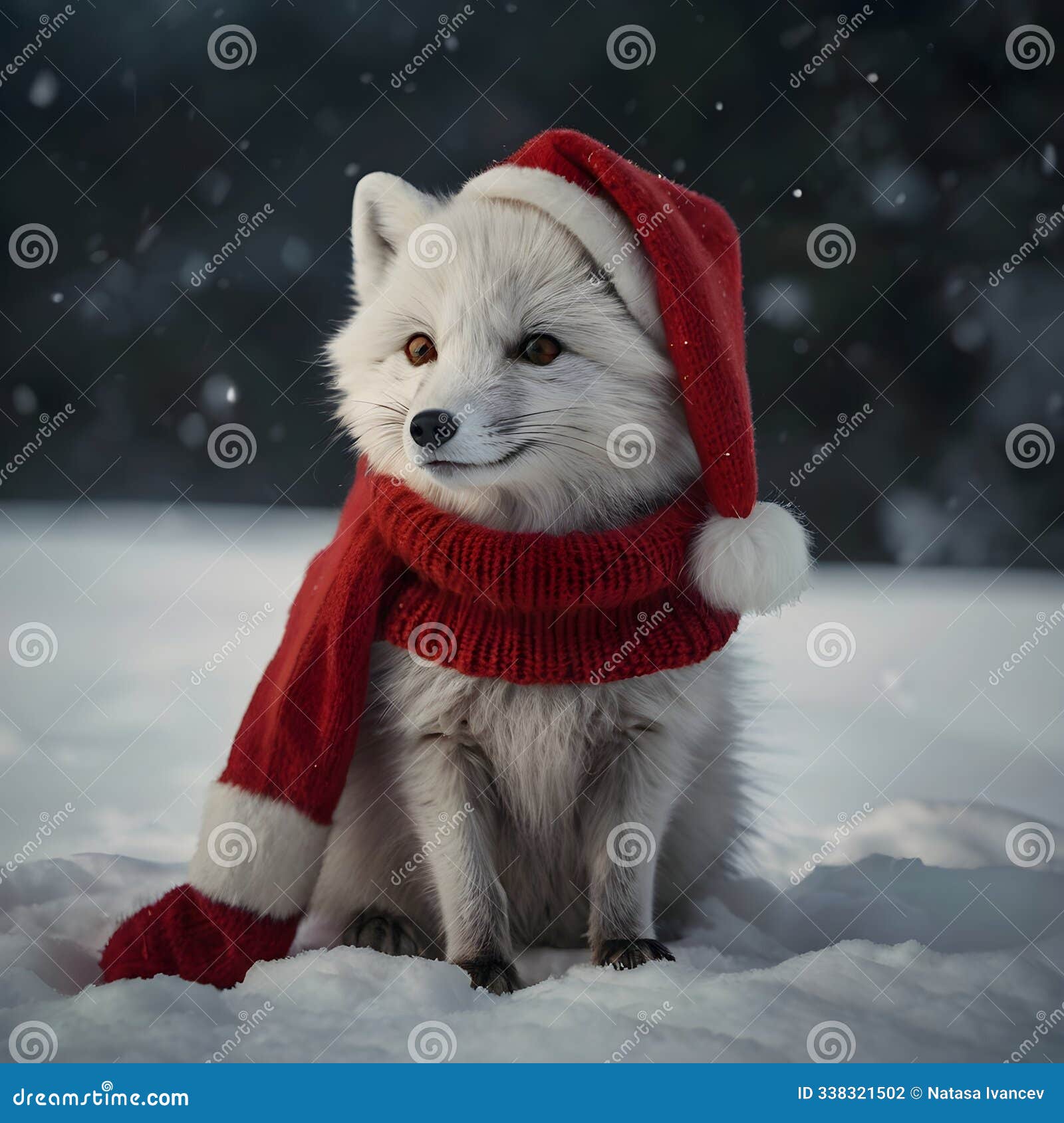Arctic Fox in a Red Sweater and a Christmas Hat Stock Illustration ...