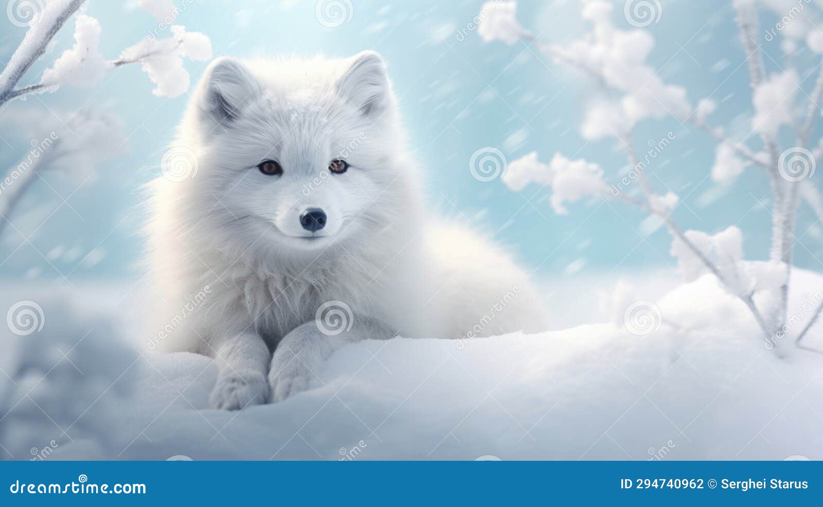 An Arctic Fox is Sitting in the Snow, AI Stock Photo - Image of cute ...