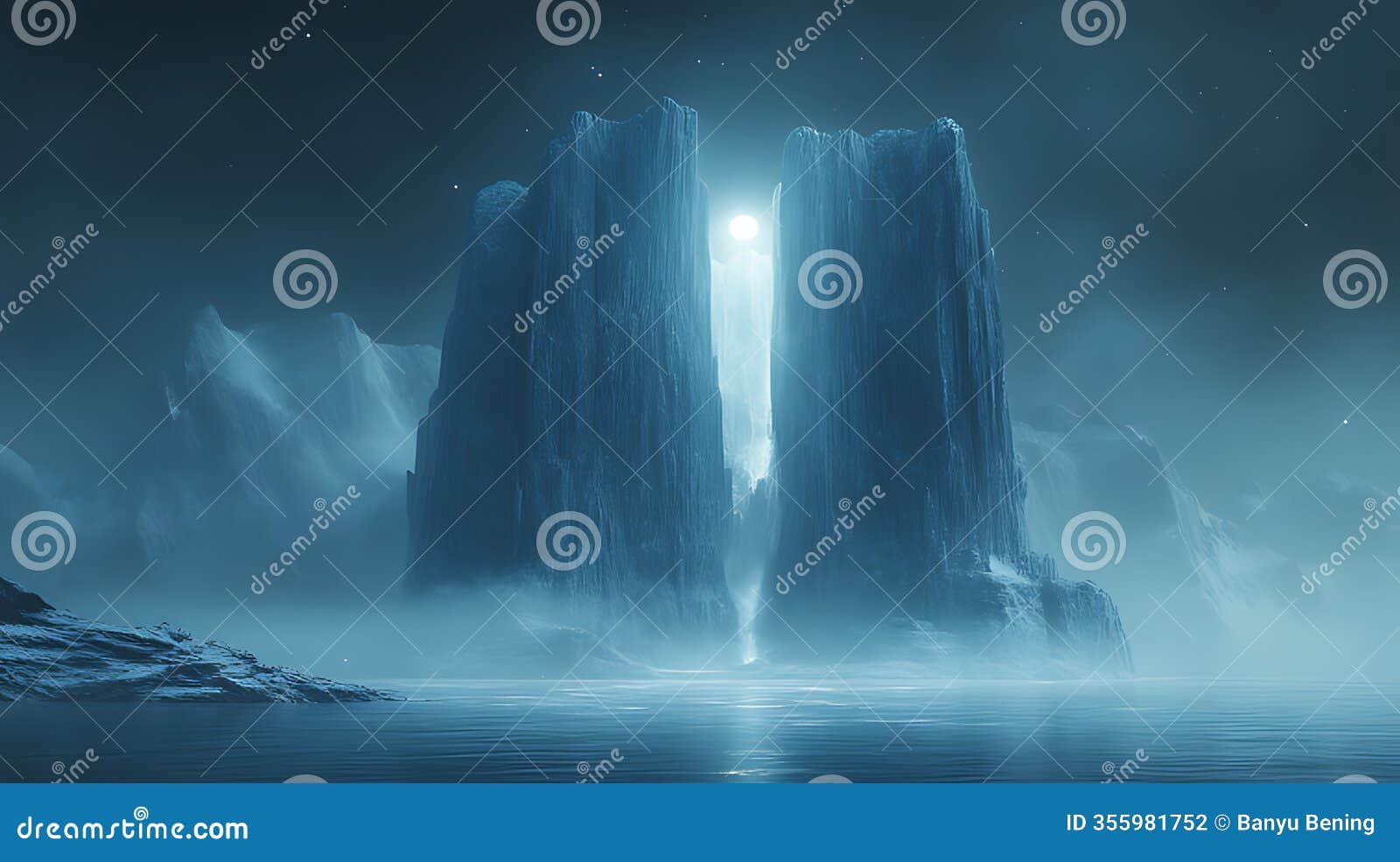 Arctic Ice Cliffs Moonlit Night Landscape Fantasy Game Background Stock ...
