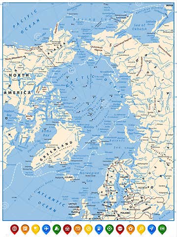 Arctic Ocean Political Map and Flat Map Pointers Stock Vector ...