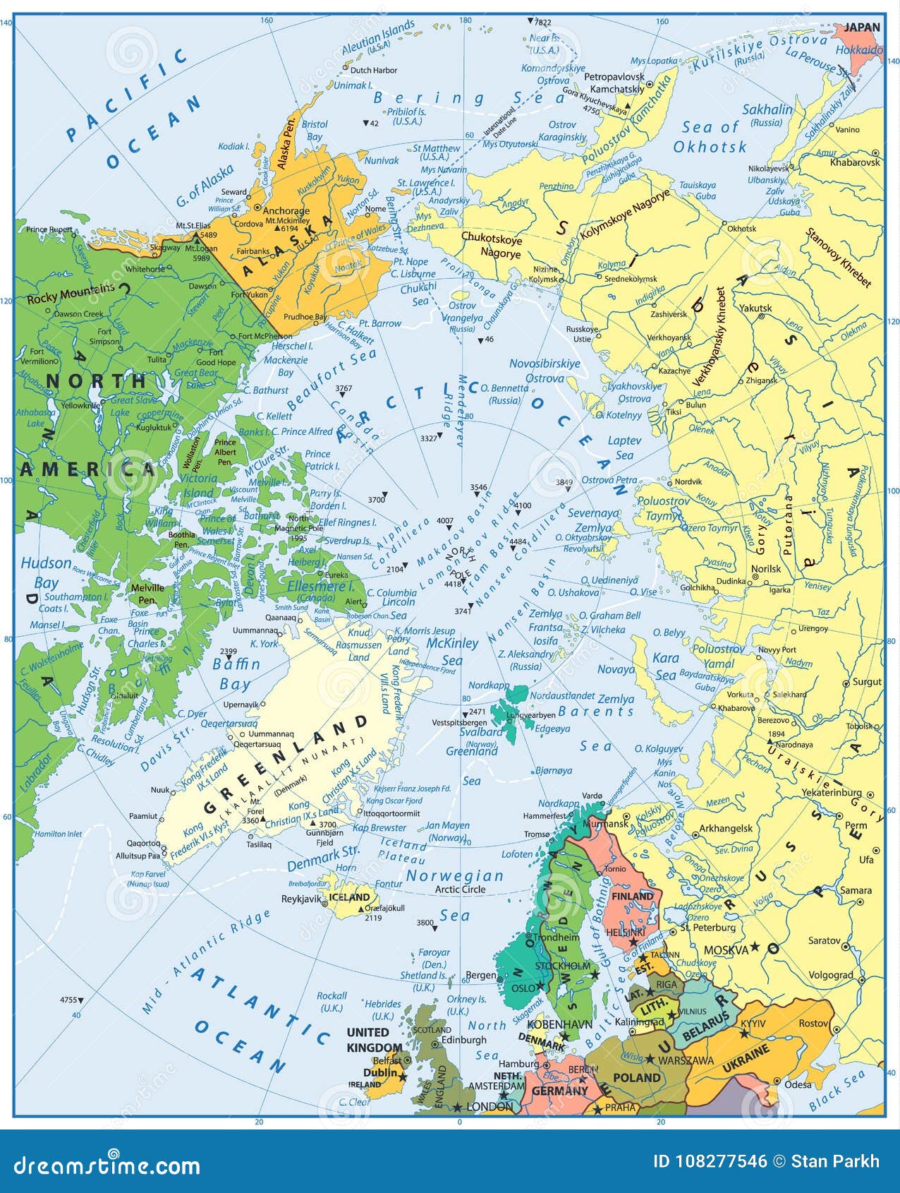Arctic Ocean Political Map. No Bathymetry Stock Vector - Illustration ... Arctic Ocean Political Map. No Bathymetry Stock Vector - Illustration ...