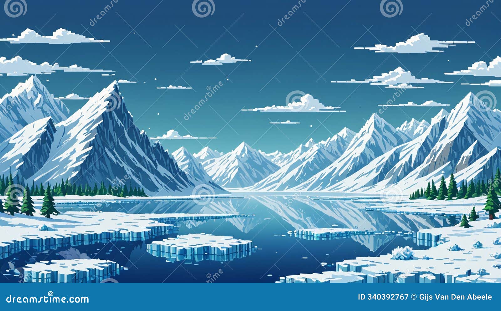 Arctic Pixel Art Landscape With Icy Terrain Background Royalty-Free ...