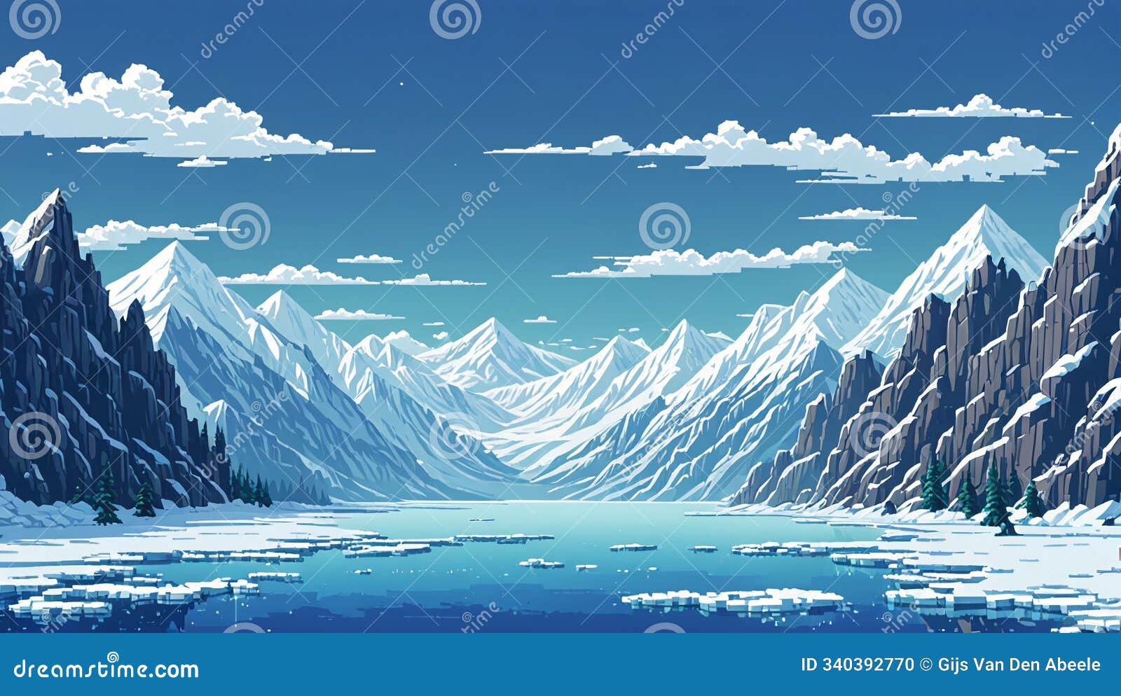 Arctic Pixel Art Landscape With Icy Terrain Background Royalty-Free ...