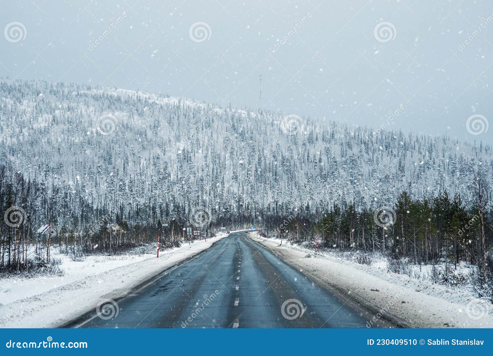 Arctic Snow Straight Winter Road through the Hills Stock Photo - Image ...