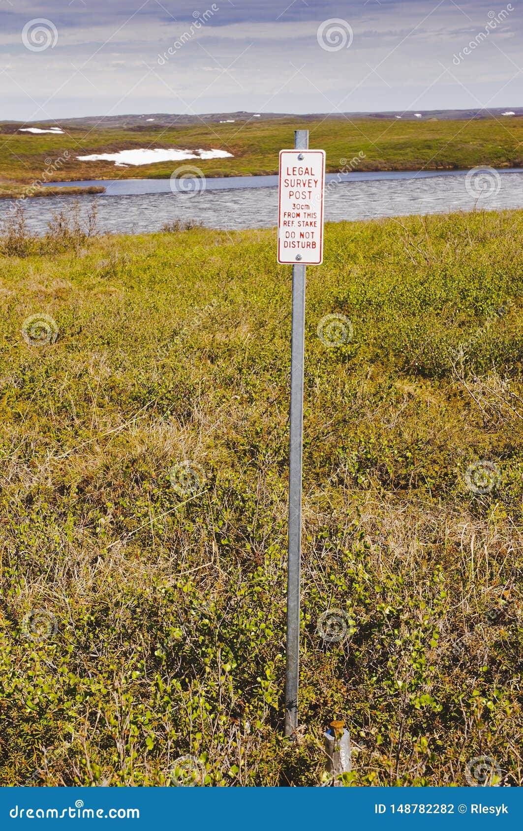 Arctic Survey Post Sign by Lake in the Tundra Stock Photo - Image of ...