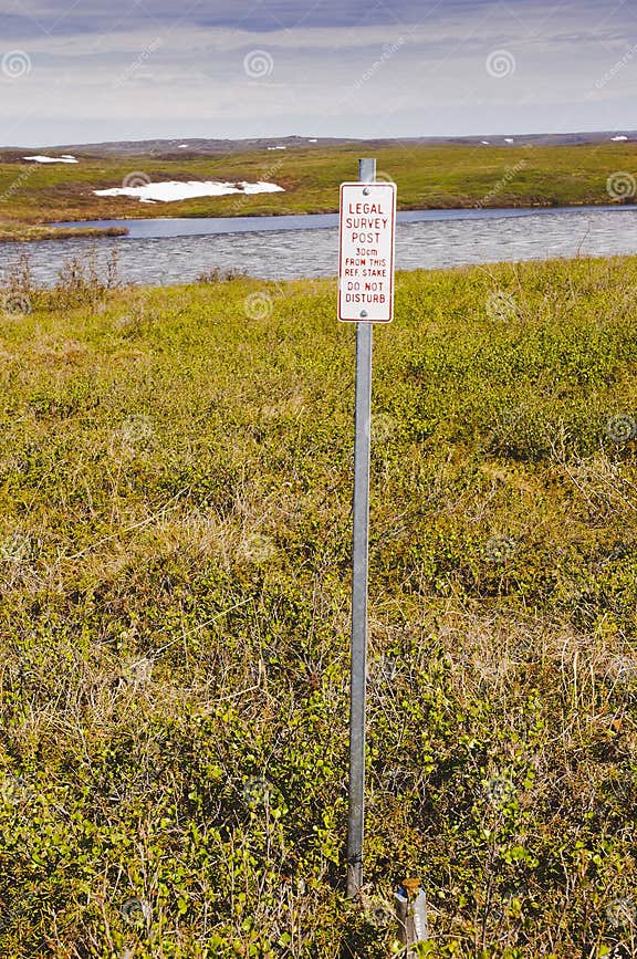Arctic Survey Post Sign by Lake in the Tundra Stock Photo - Image of ...