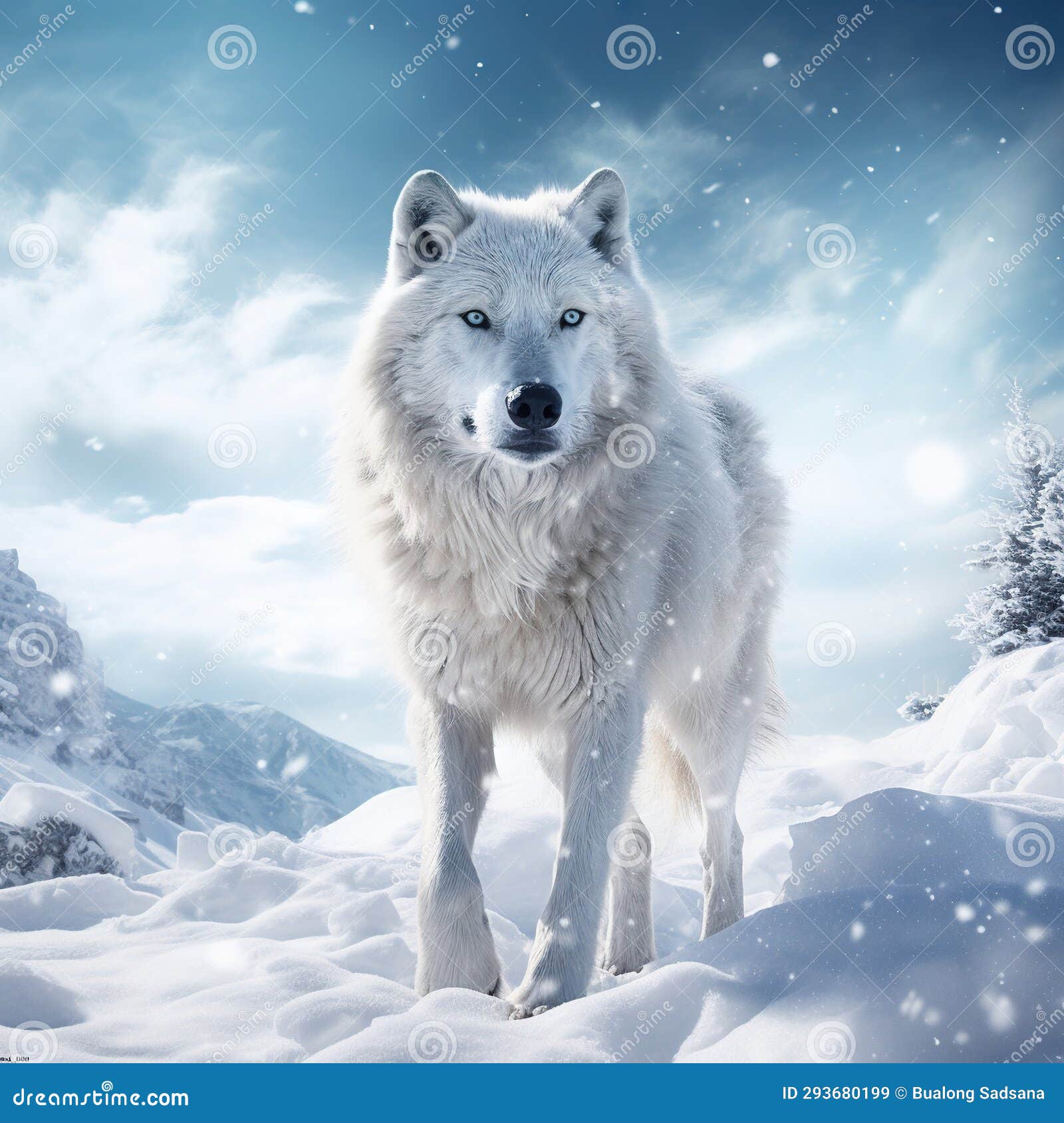 Arctic Wolf in Snow Watching Stock Illustration - Illustration of ...