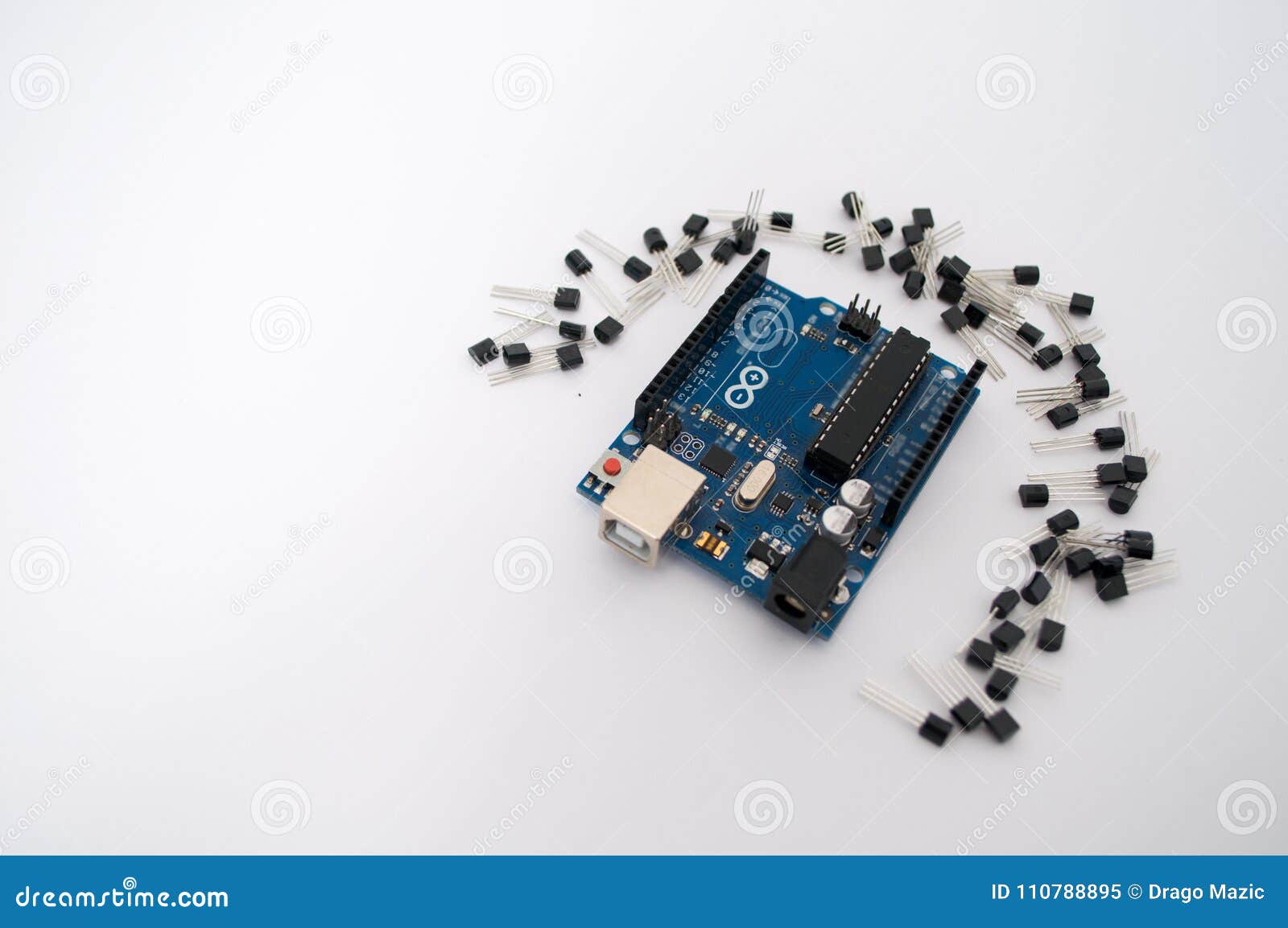 Arduino And Around Transistors Lined Up Stock Image - Image of circuit ...
