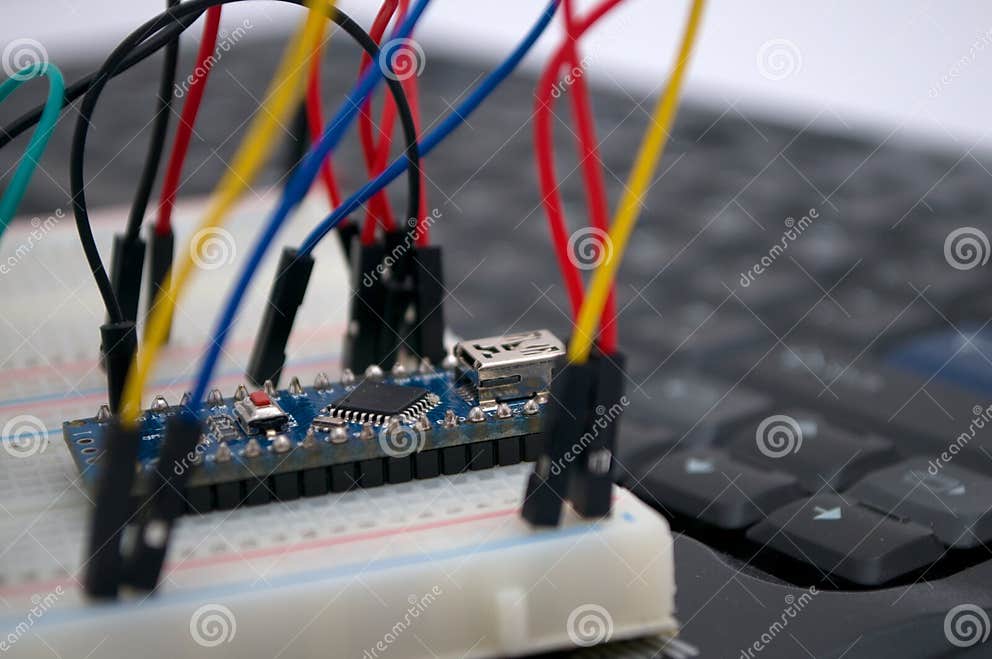 Arduino, Transistors, Protoboard with LED Lined Up Stock Image - Image ...