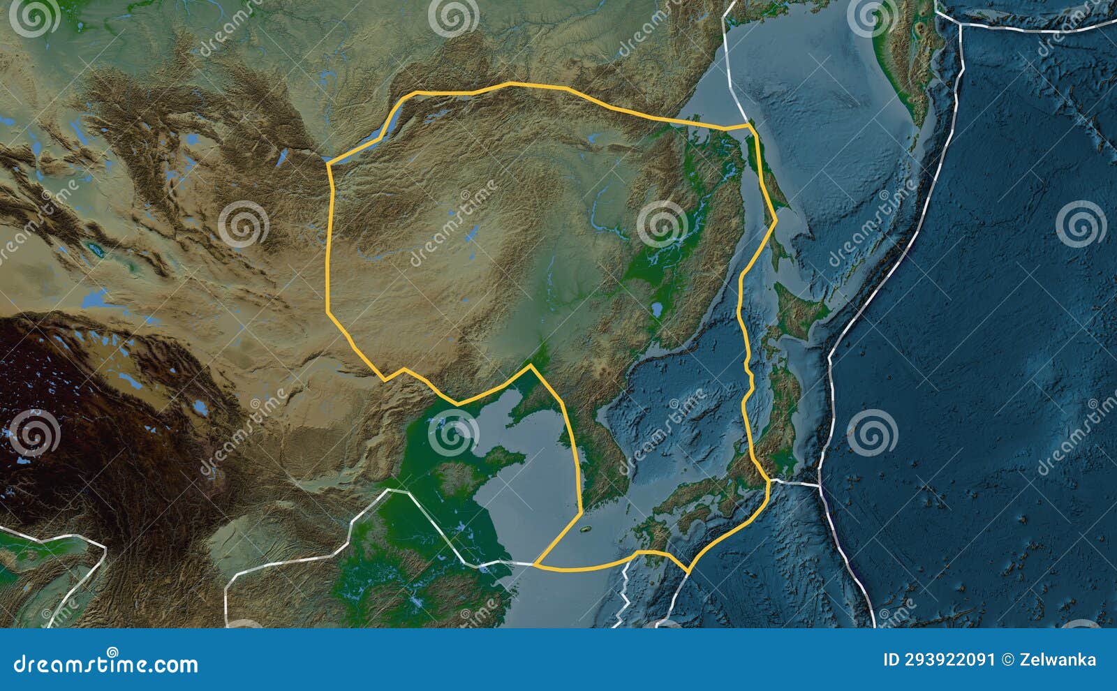 Amur Plate Outlined. Patterson Cylindrical. Physical Stock Illustration ...