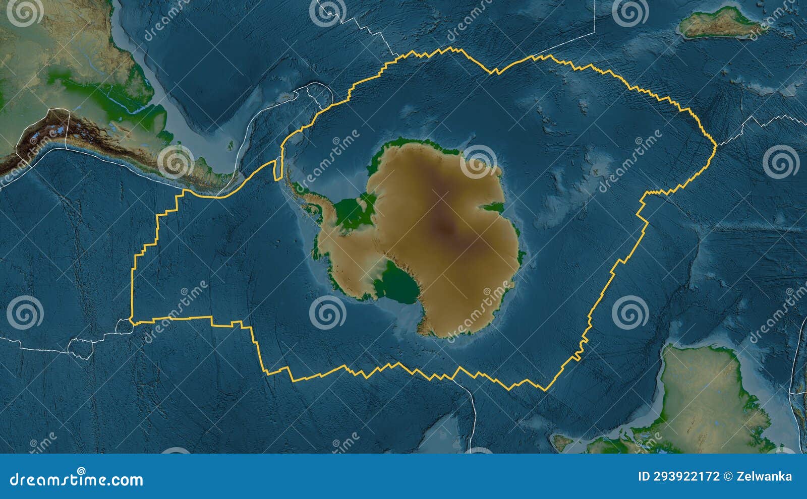 Antarctica Plate Outlined. Patterson Cylindrical. Physical Stock ...