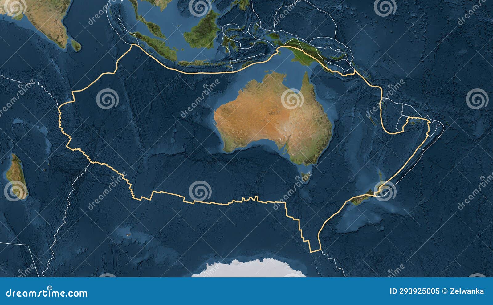 Australian Plate Outlined. Patterson Cylindrical. Satellite Stock ...