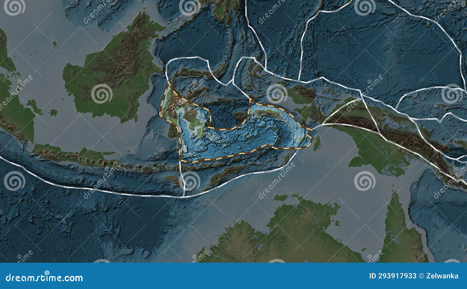 Banda Sea Plate Highlighted. Patterson Cylindrical. Topografic Stock ...