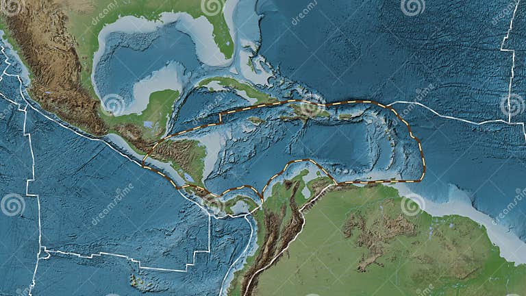 Caribbean Plate Dashed. Patterson Cylindrical. Topografic Stock ...