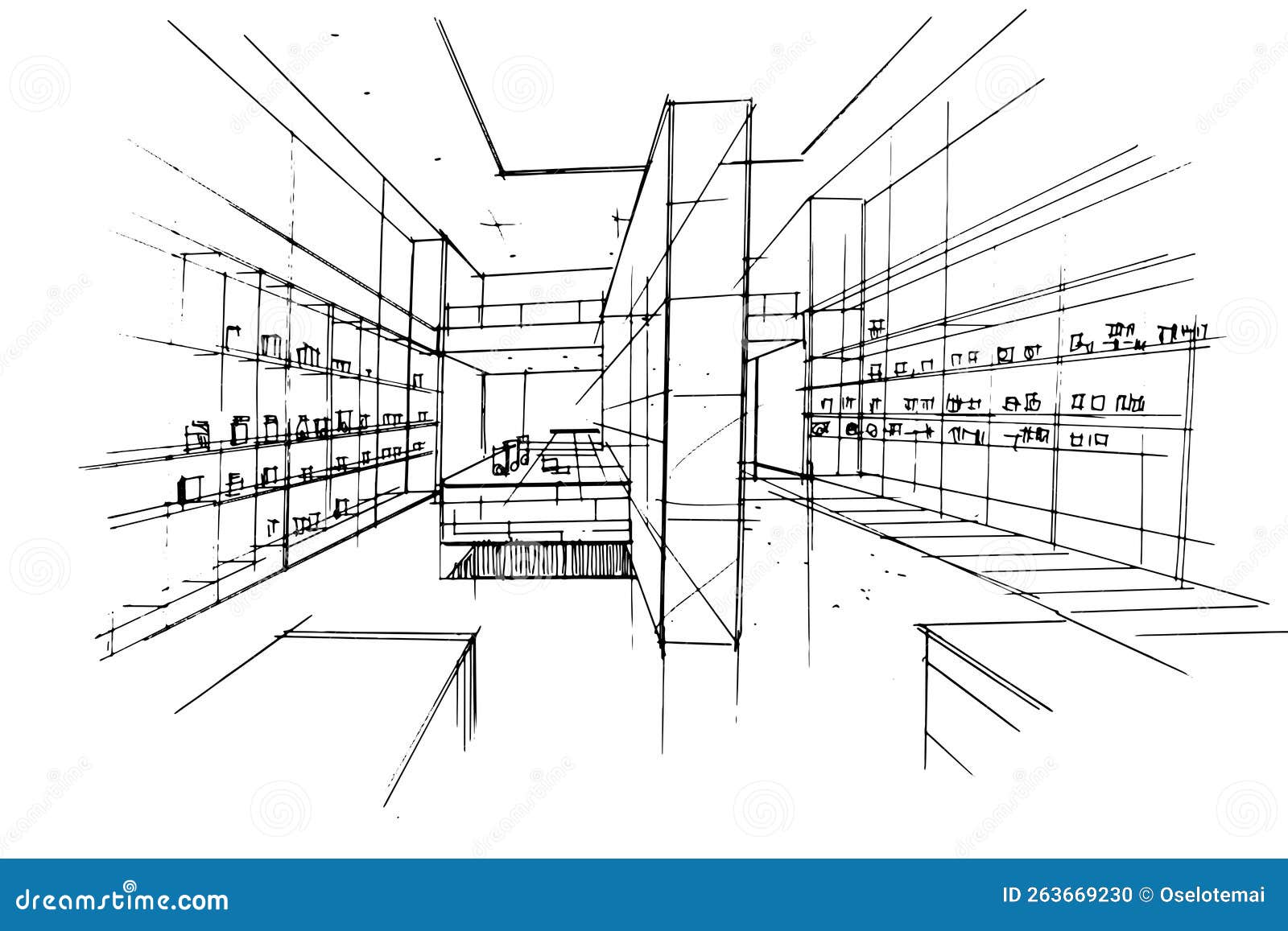 Area of General Merchandise Stores Sketch Drawing,Modern Design,vector ...