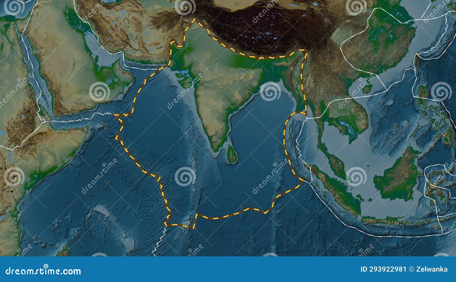 Indian Plate Dashed. Patterson Cylindrical. Physical Stock Illustration ...