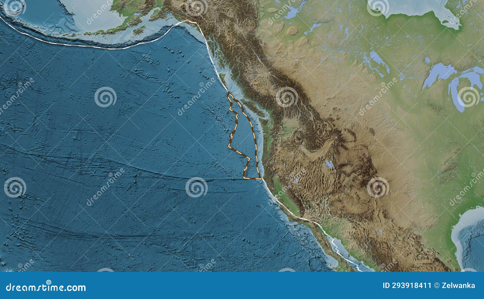 Juan De Fuca Plate Dashed. Patterson Cylindrical. Topografic Stock ...