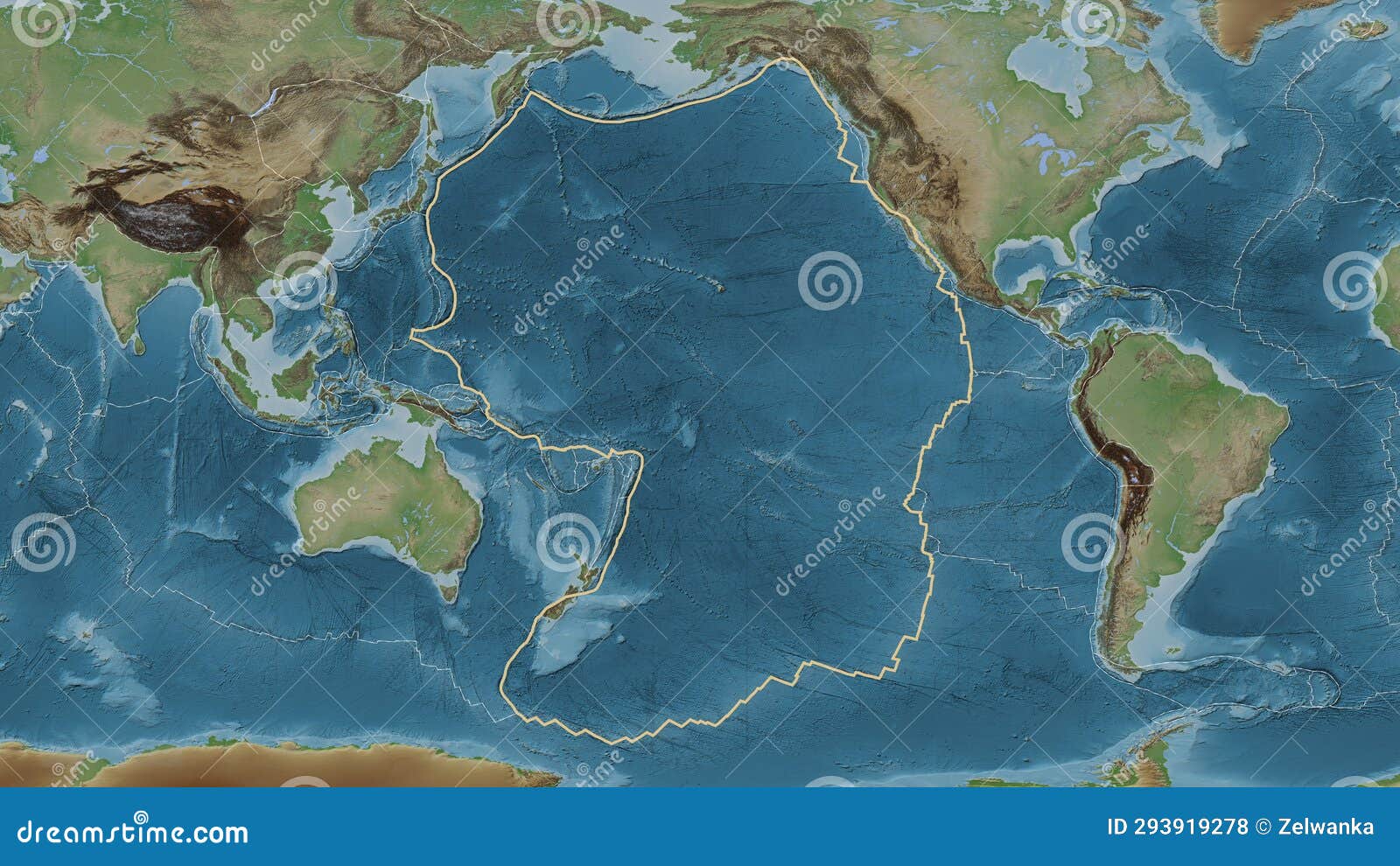 Pacific Plate Outlined. Patterson Cylindrical. Topografic Stock ...