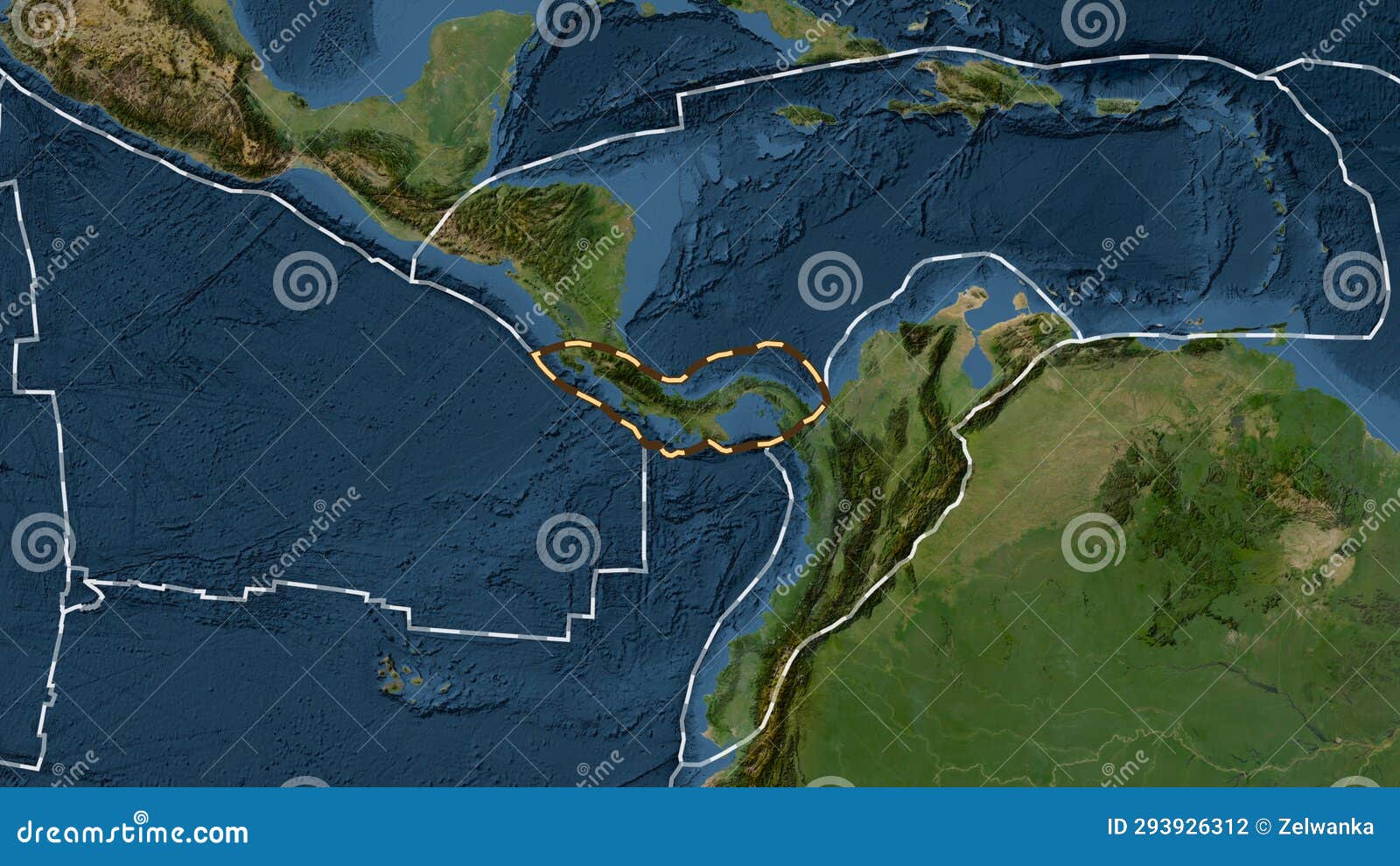 Panama Plate Dashed. Patterson Cylindrical. Satellite Stock ...