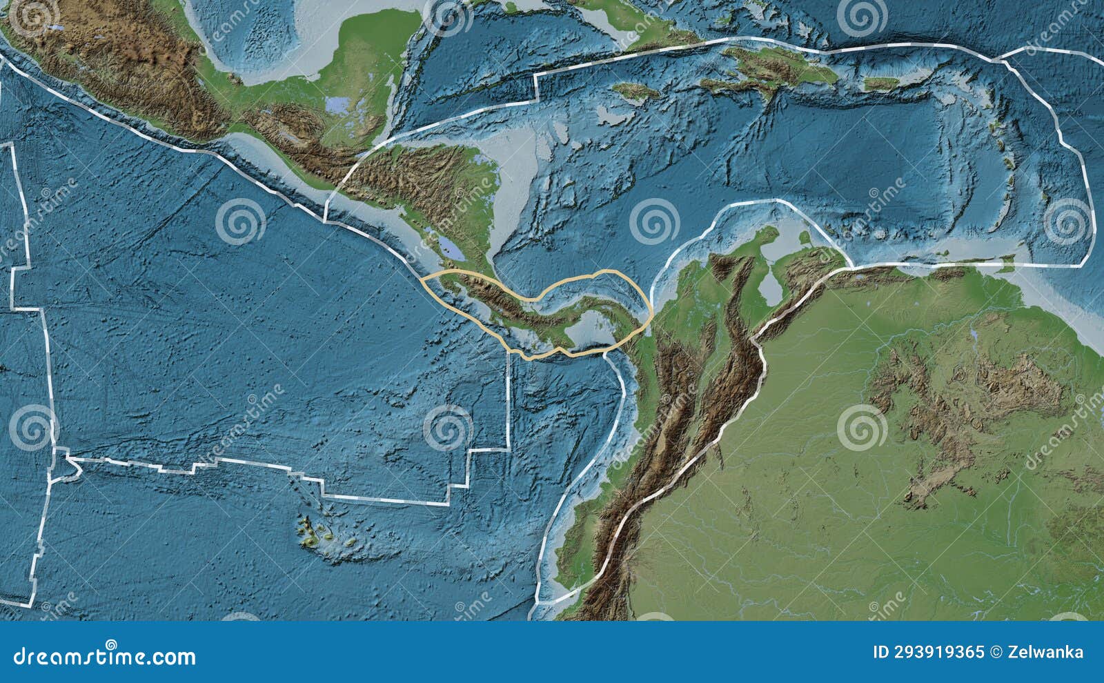 Panama Plate Outlined. Patterson Cylindrical. Topografic Stock ...