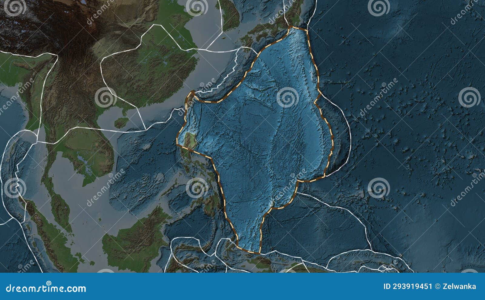 Philippine Sea Plate Highlighted. Patterson Cylindrical. Topografic ...