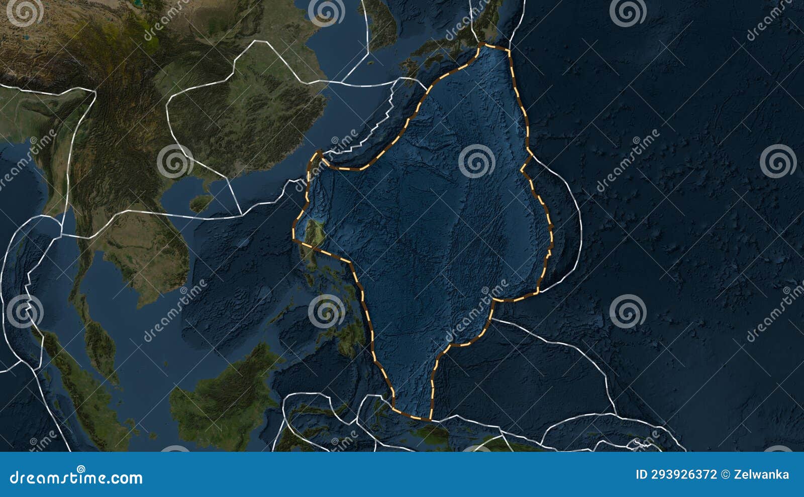 Philippine Sea Plate Highlighted. Patterson Cylindrical. Satellite ...
