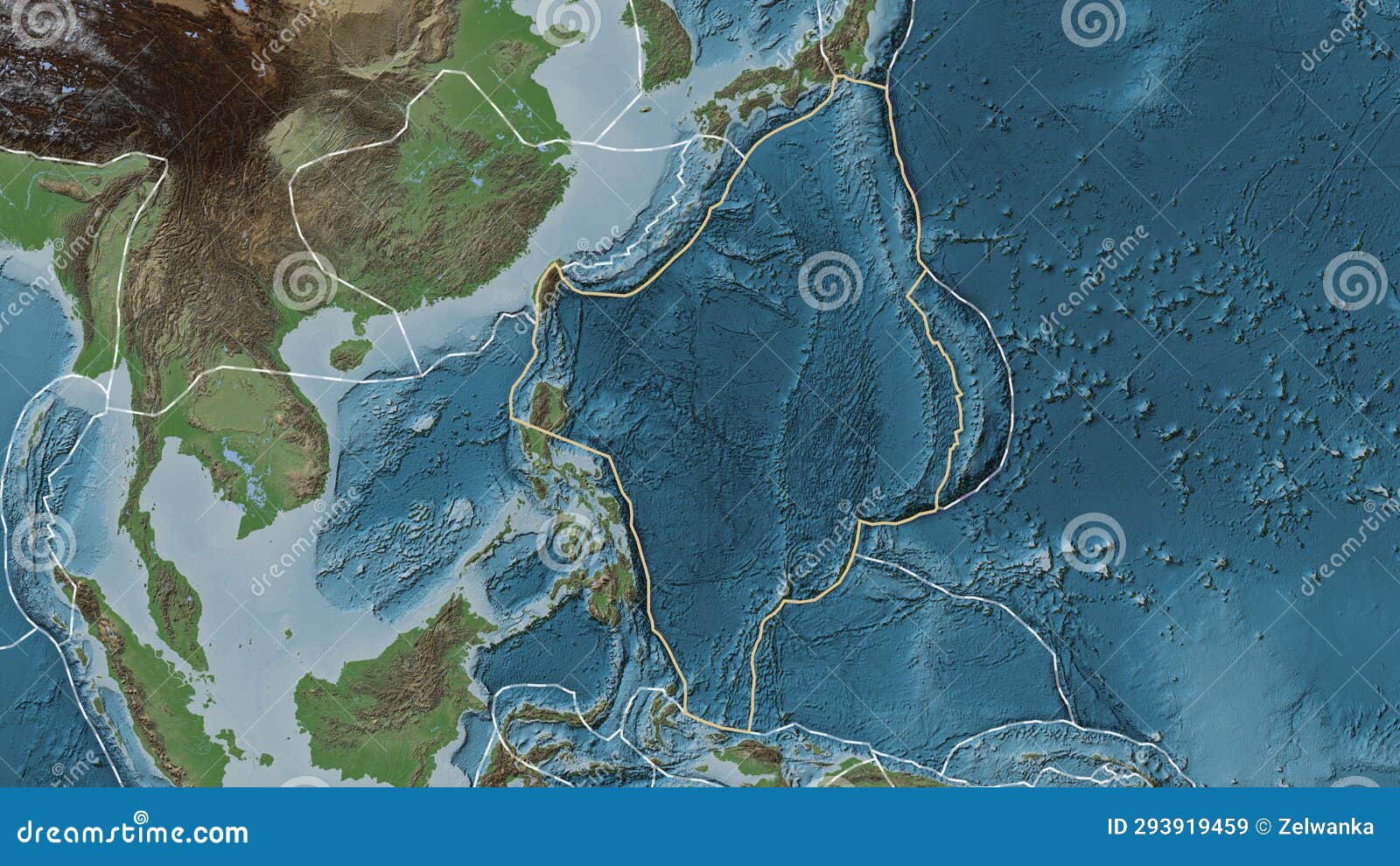 Philippine Sea Plate Outlined. Patterson Cylindrical. Topografic Stock ...