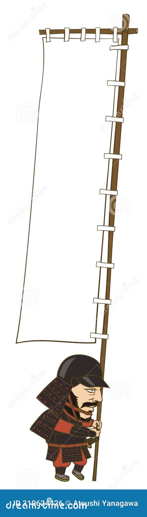 An Illustration Of A Samurai In Armor Holding Up A Banner. Royalty-Free ...