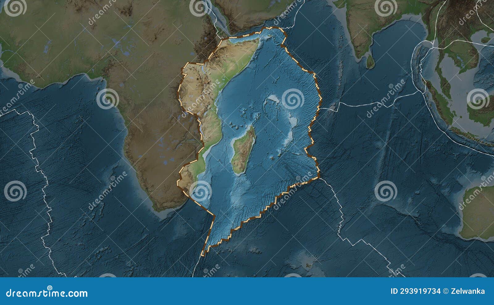 Somalian Plate Highlighted. Patterson Cylindrical. Topografic Stock ...