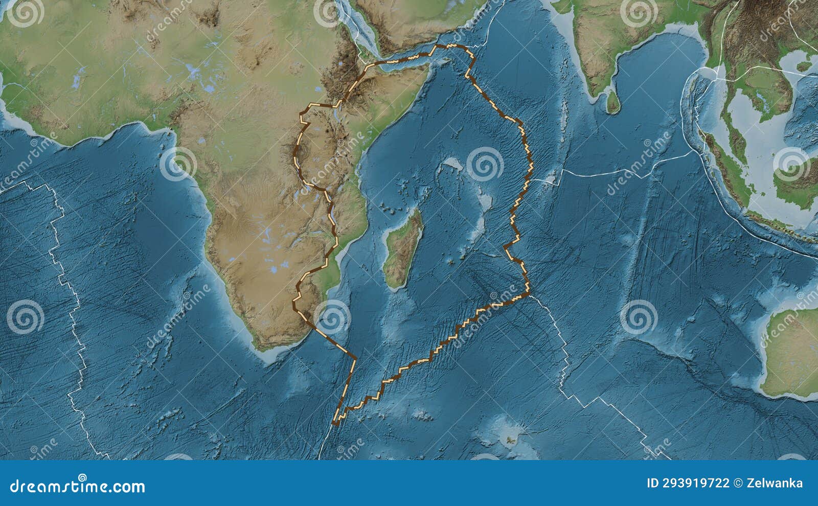 Somalian Plate Dashed. Patterson Cylindrical. Topografic Stock ...