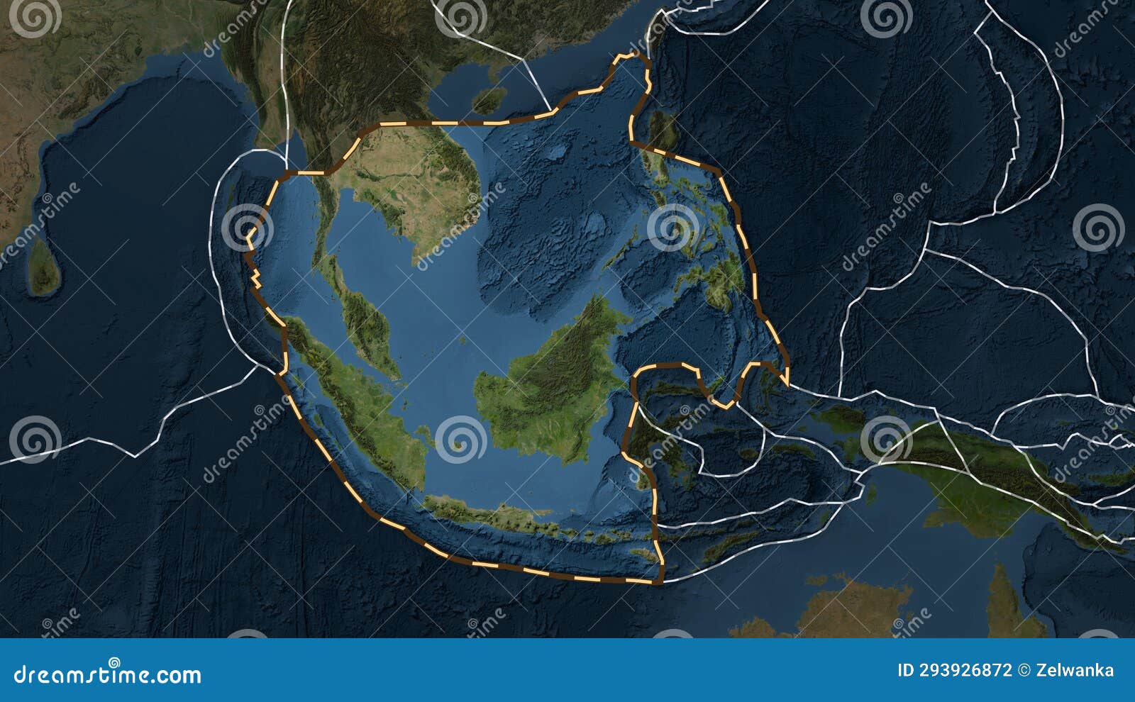 Sunda Plate Highlighted. Patterson Cylindrical. Satellite Stock ...