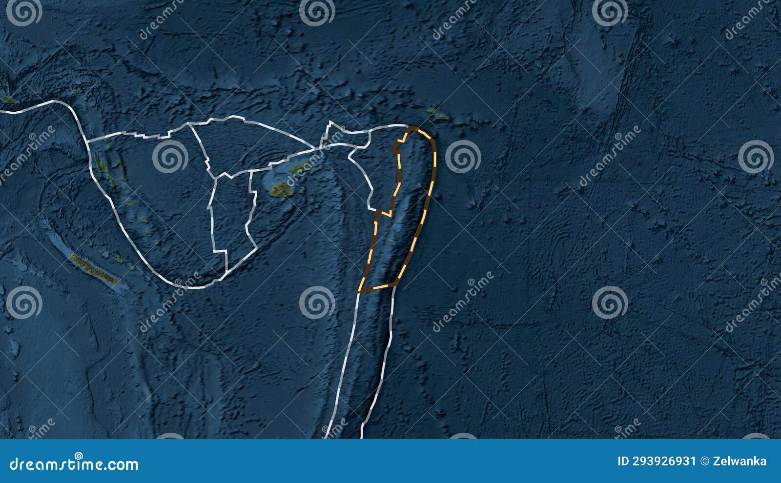 Tonga Plate Dashed. Patterson Cylindrical. Satellite Stock Illustration ...