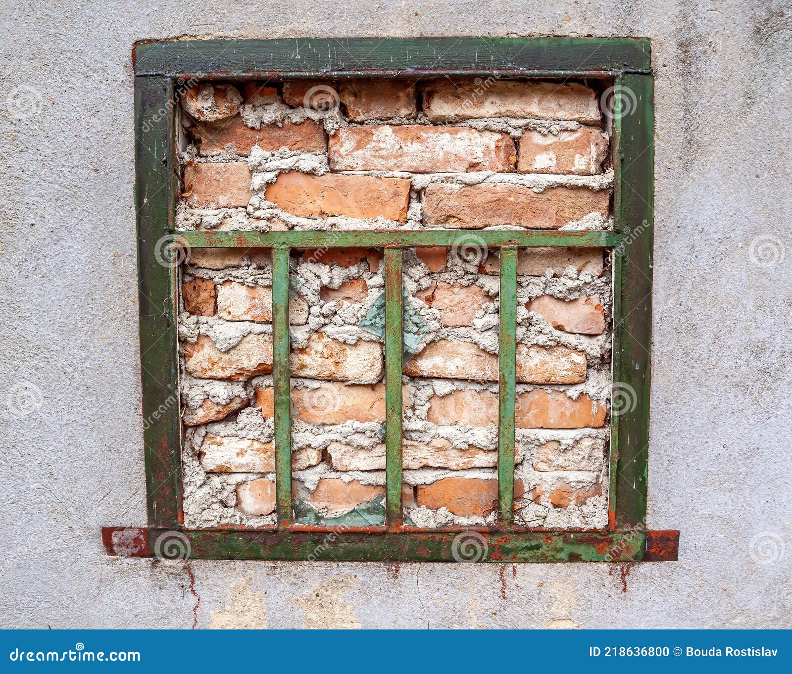 Area of a Walled and Barred Window in the Wall Stock Photo - Image of backdrop, rust: 218636800