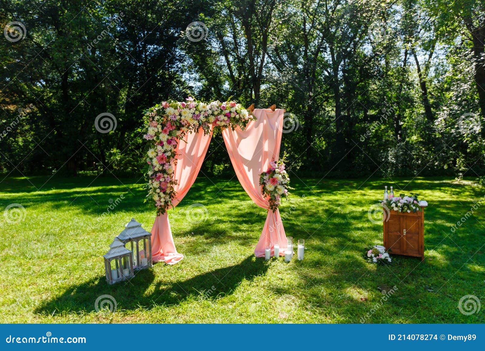 Area of the Wedding Ceremony. Wooden Rectangular Arch Stock Photo ...