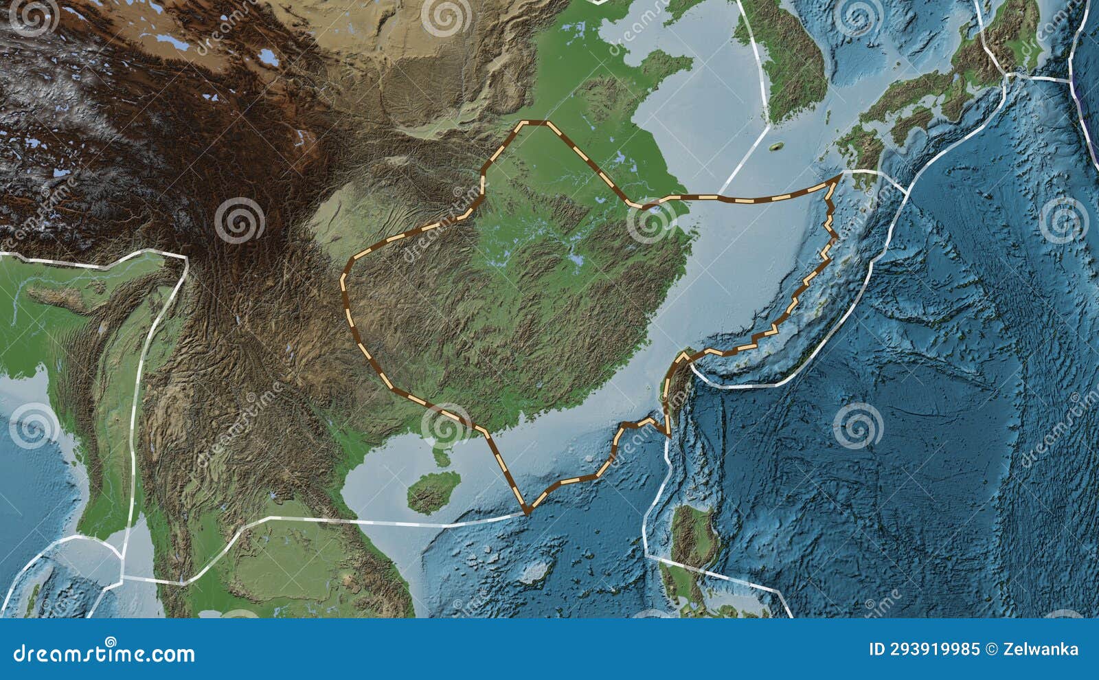 Yangtze Plate Dashed. Patterson Cylindrical. Topografic Stock ...