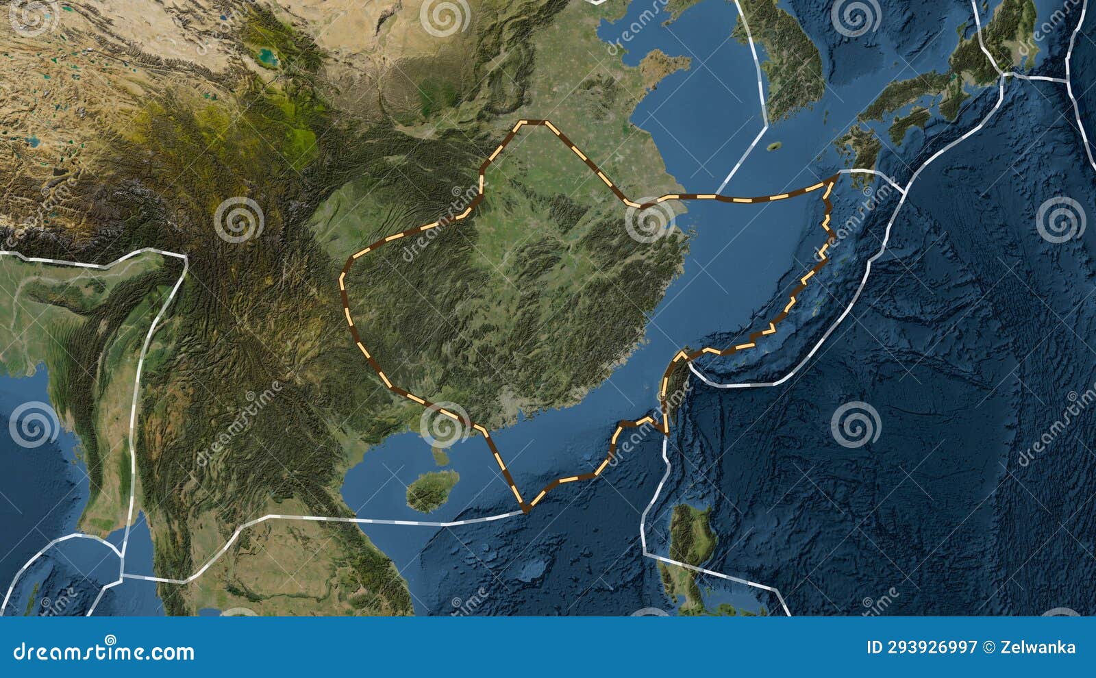 Yangtze Plate Dashed. Patterson Cylindrical. Satellite Stock ...