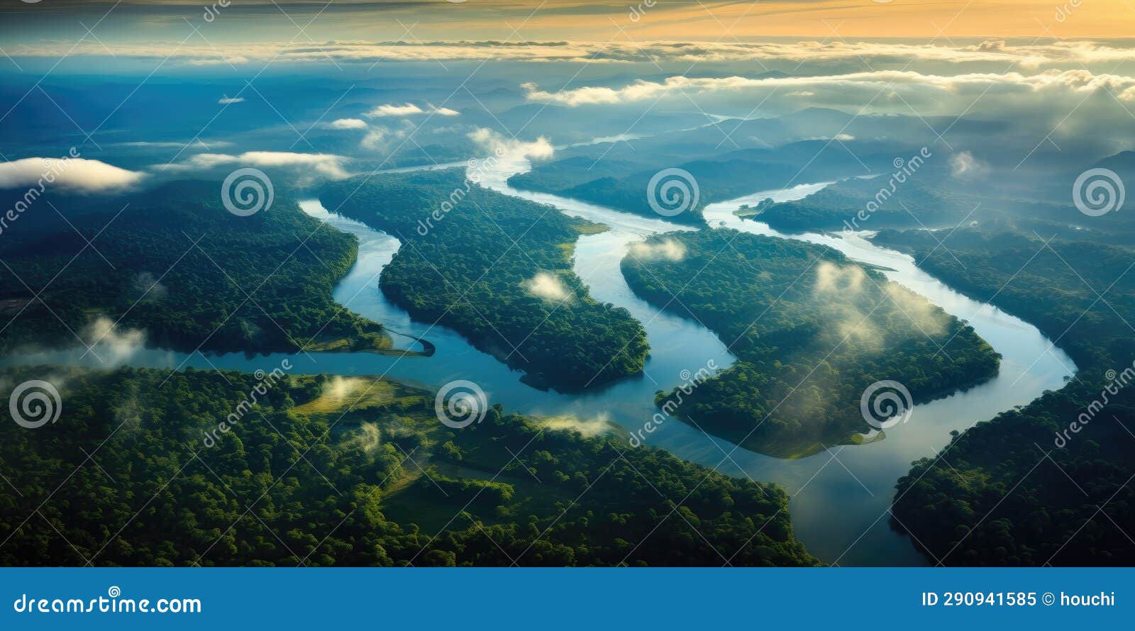 Areal View of the Vast Amazon River and Amazonian Lush Rain Forest ...