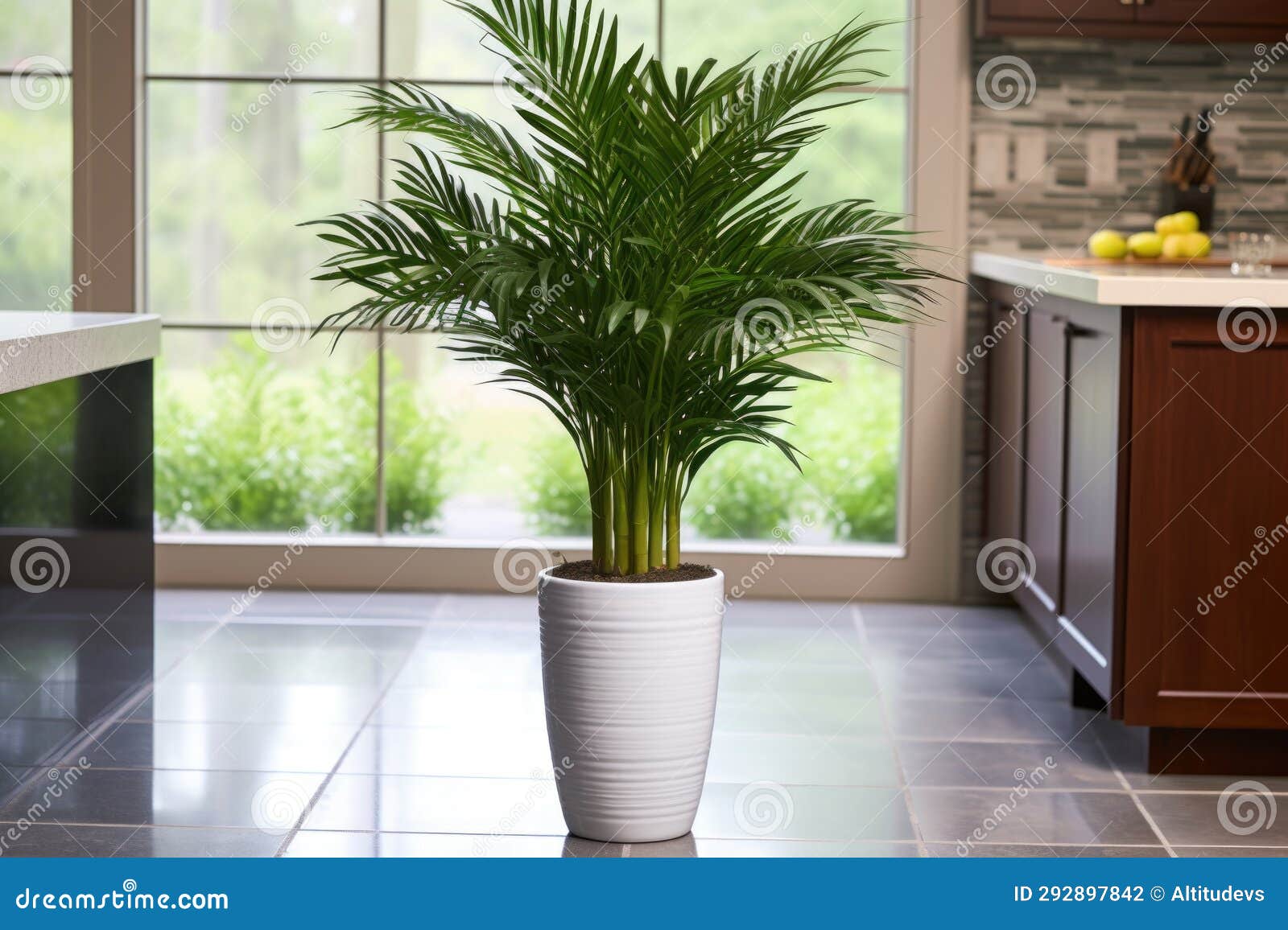 An Areca Palm in a Tall Ceramic Planter Stock Photo - Image of plant ...