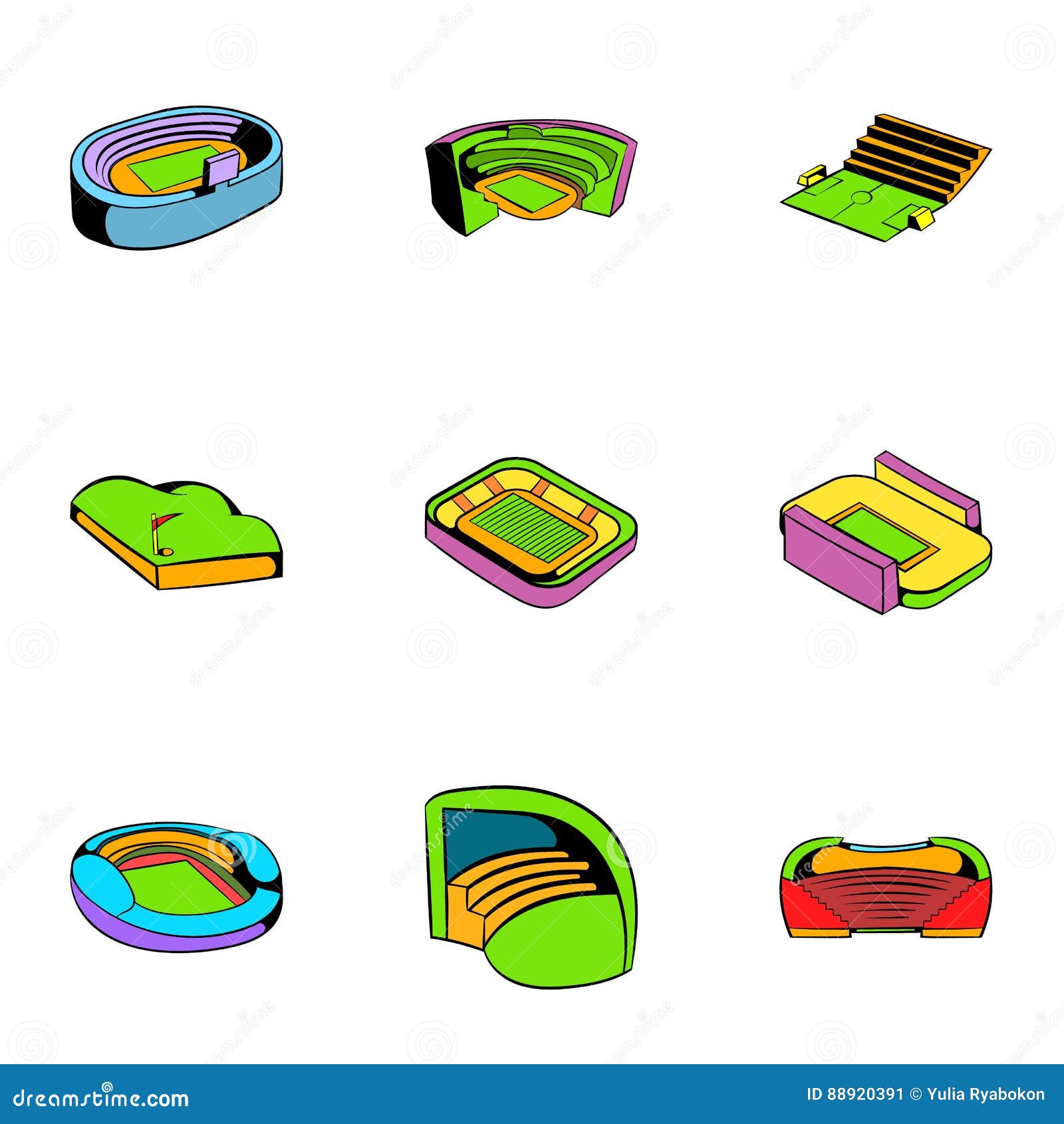 Arena Icons Set, Cartoon Style Stock Vector - Illustration of ...