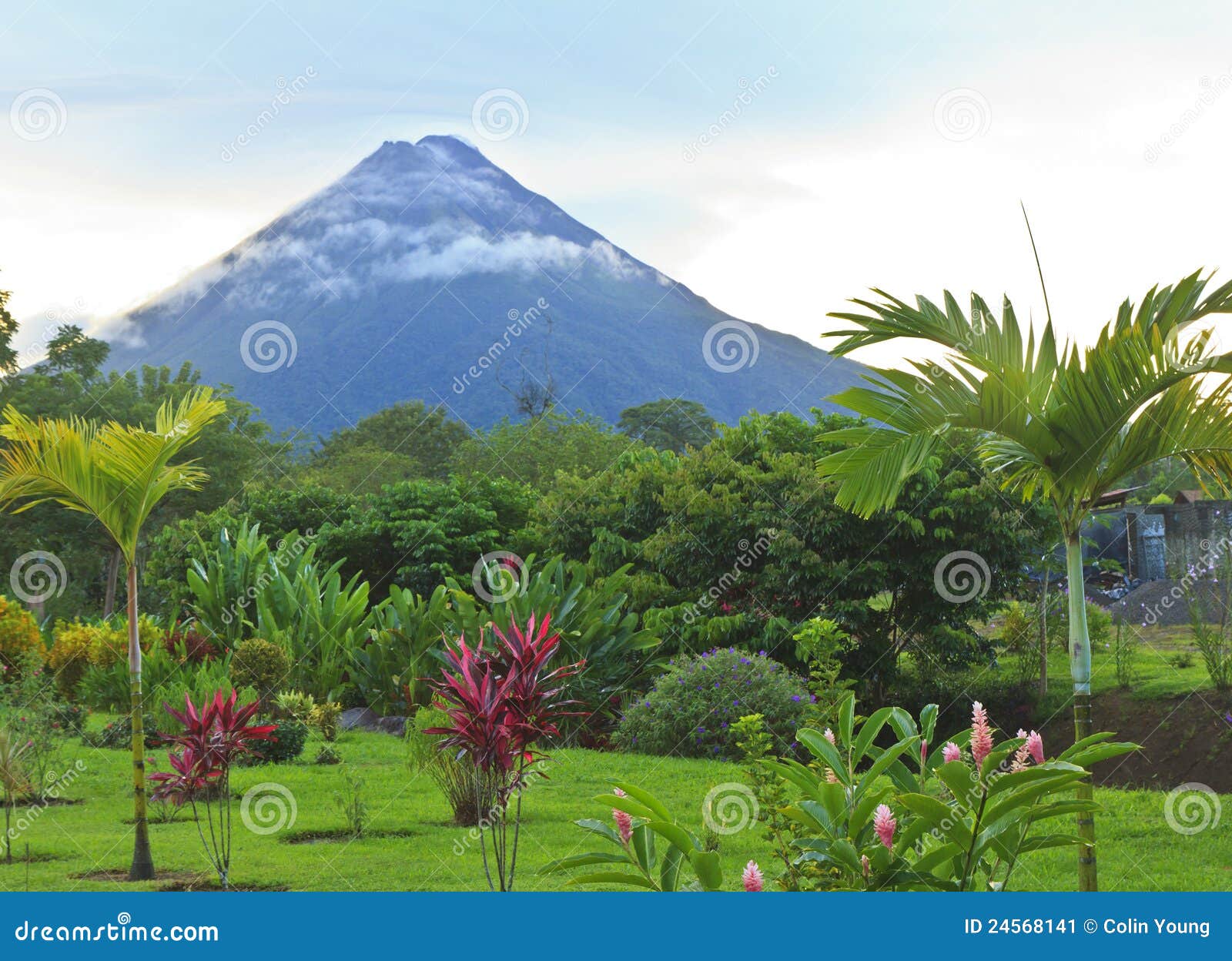 Arenal Volcano in Wispy Clouds Stock Image - Image of landscape ...