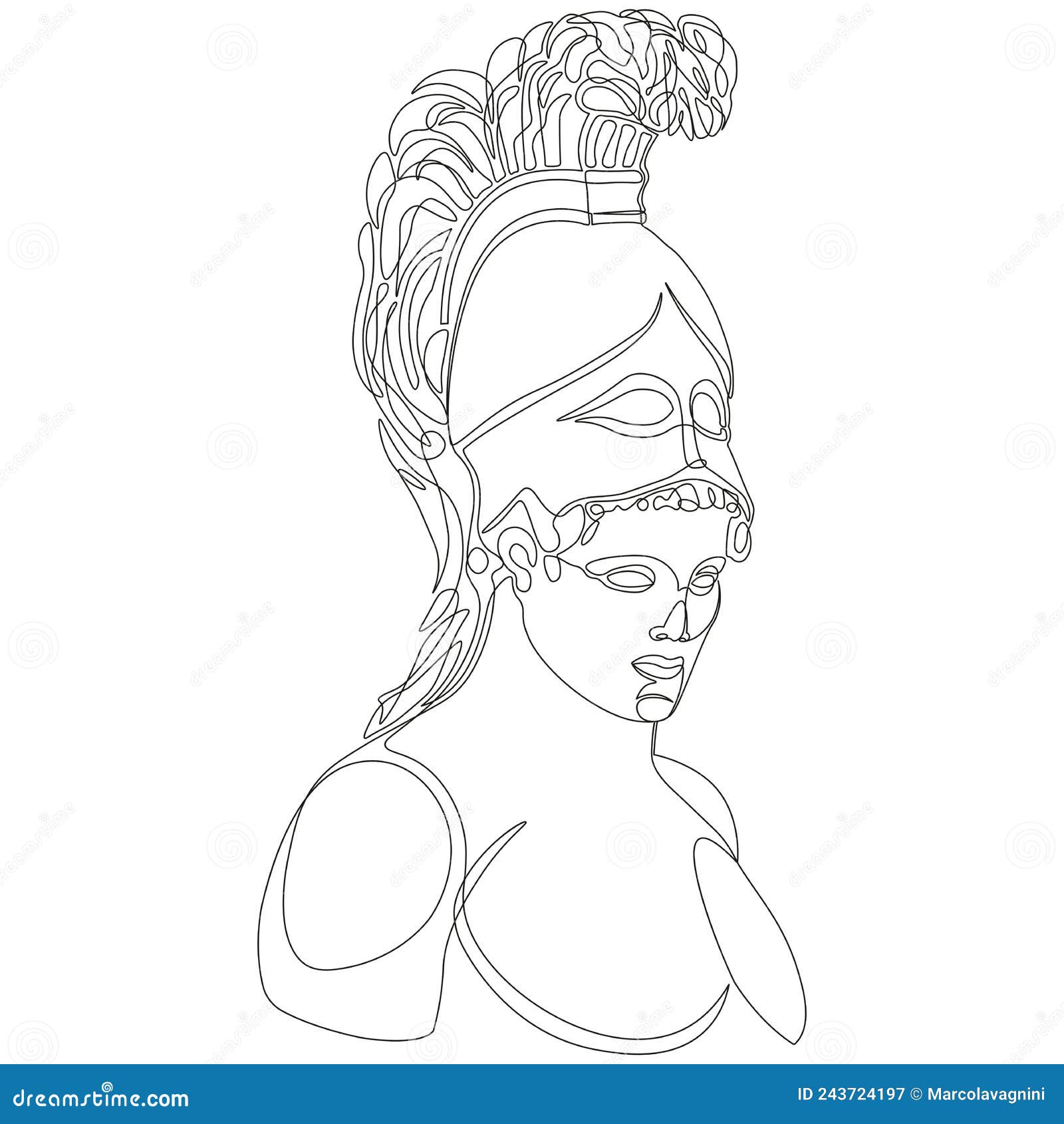 Ares Portrait Single Line Style Stock Vector - Illustration of ...