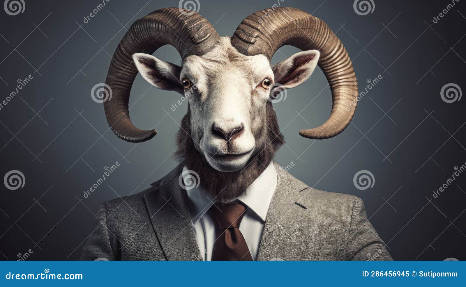 Argali Head Portrait Wearing Business Suit On Isolated Pastel ...