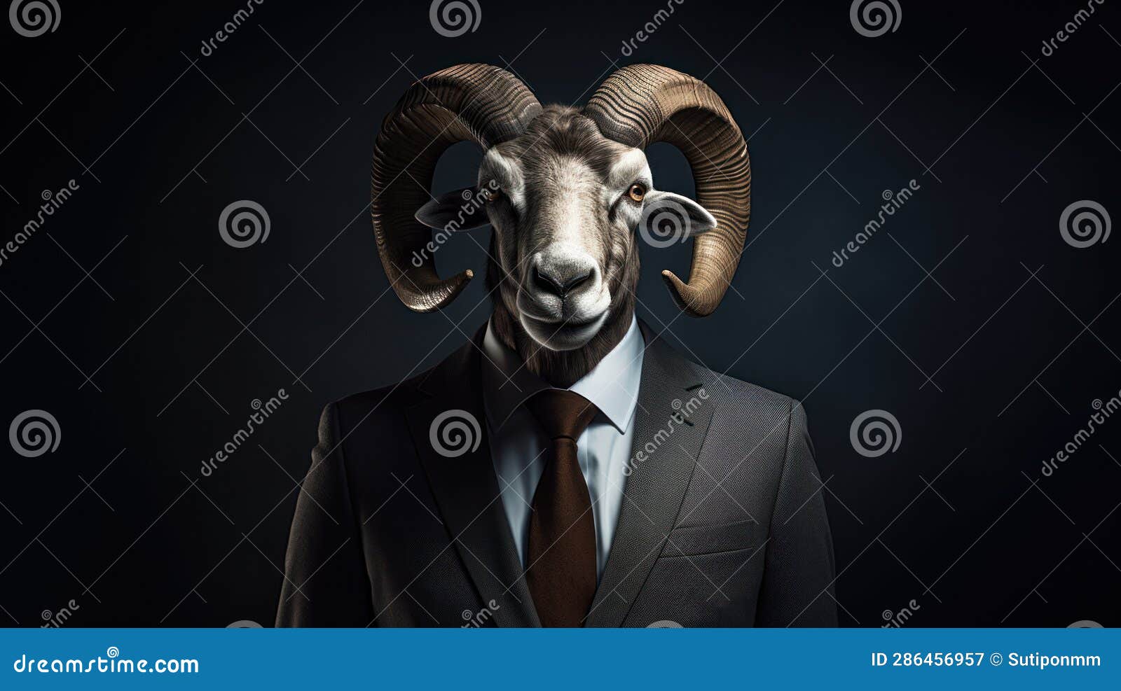 Argali Head Portrait Wearing Business Suit On Isolated Pastel ...