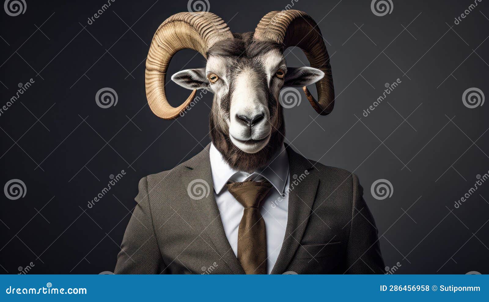Argali Head Portrait Wearing Business Suit On Isolated Pastel ...