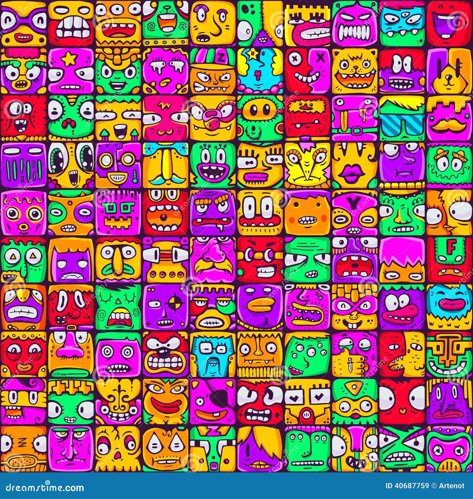 Arge Set 100 Different Faces Design Stock Illustrations – 1 Arge Set ...