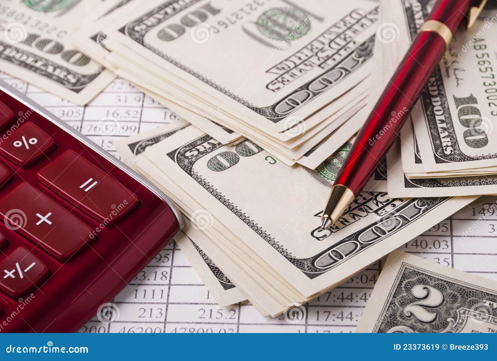 Argent, Crayon Lecteur Et Calculatrice Image stock - Image du billets ...