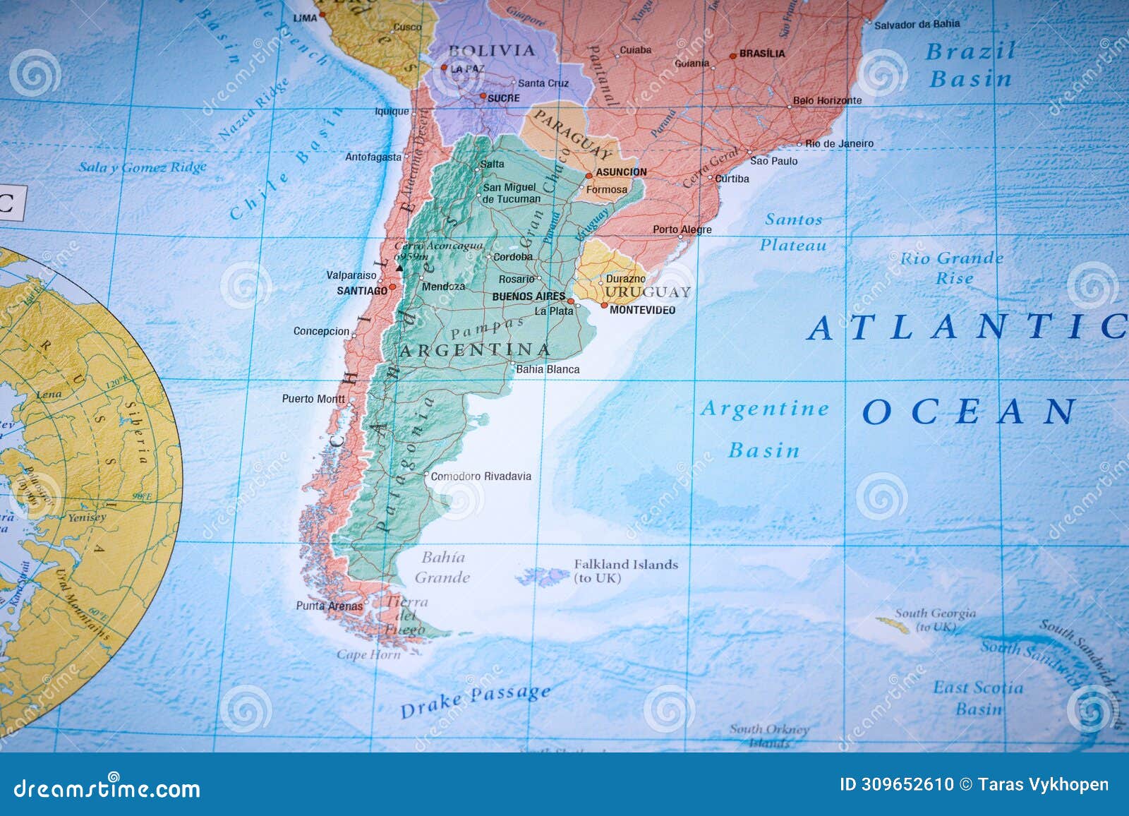 Argentina Chile on World Map Close Up Stock Photo - Image of graphic ...