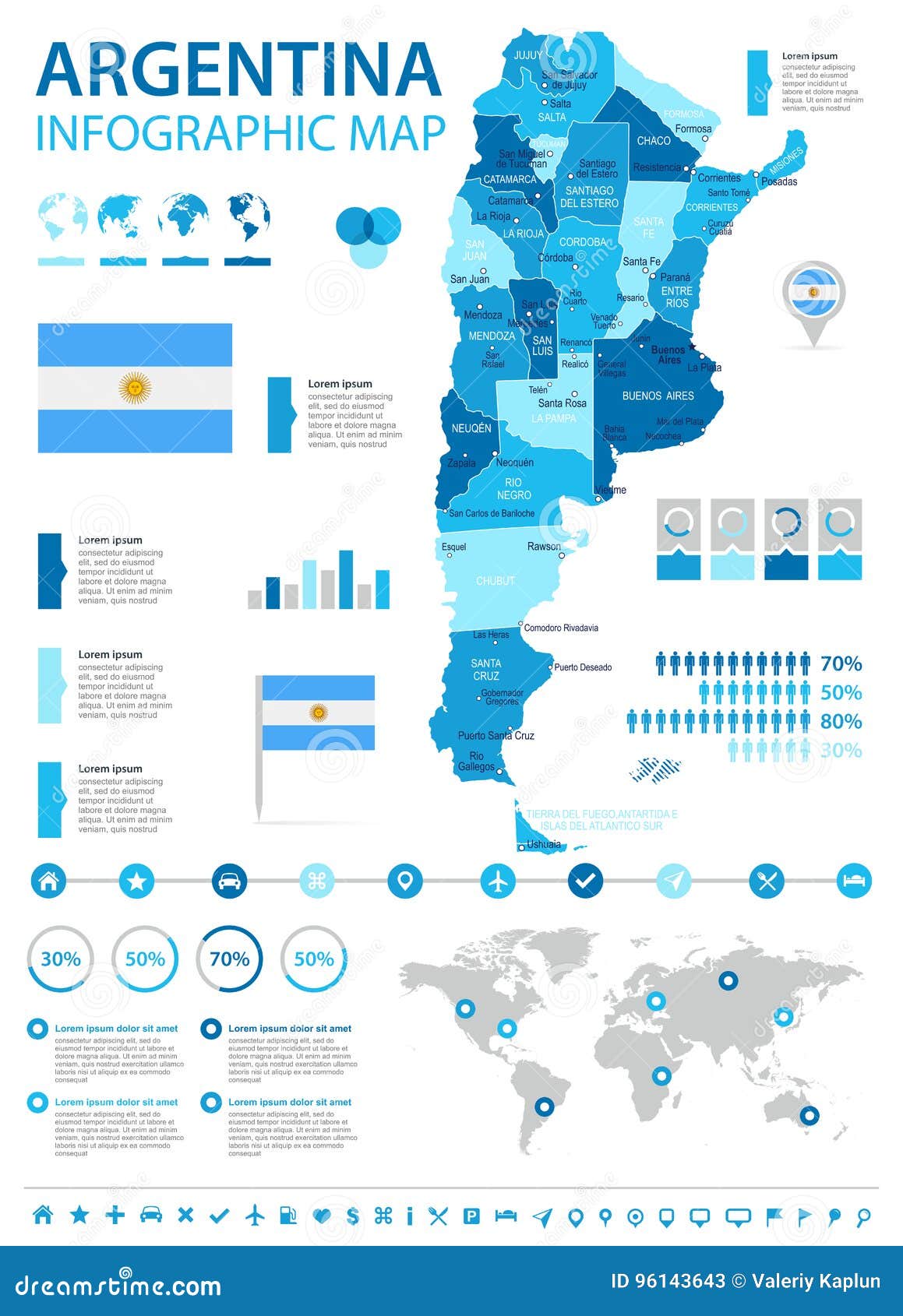 Argentina Map Infographic Elements With Separate Of Heading Is Total ...