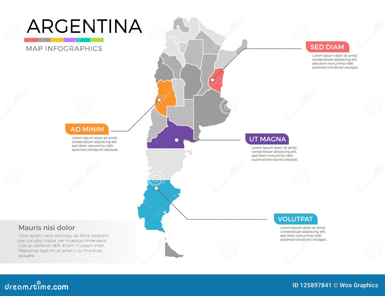 Argentina Map Infographics Vector Template with Regions and Pointer ...